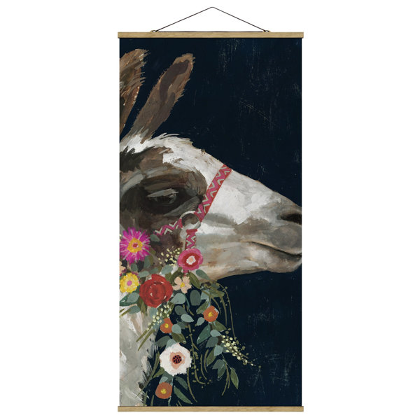 BohoLiving Stoffbild Lama mit Blumenarrangement I | Wayfair.de